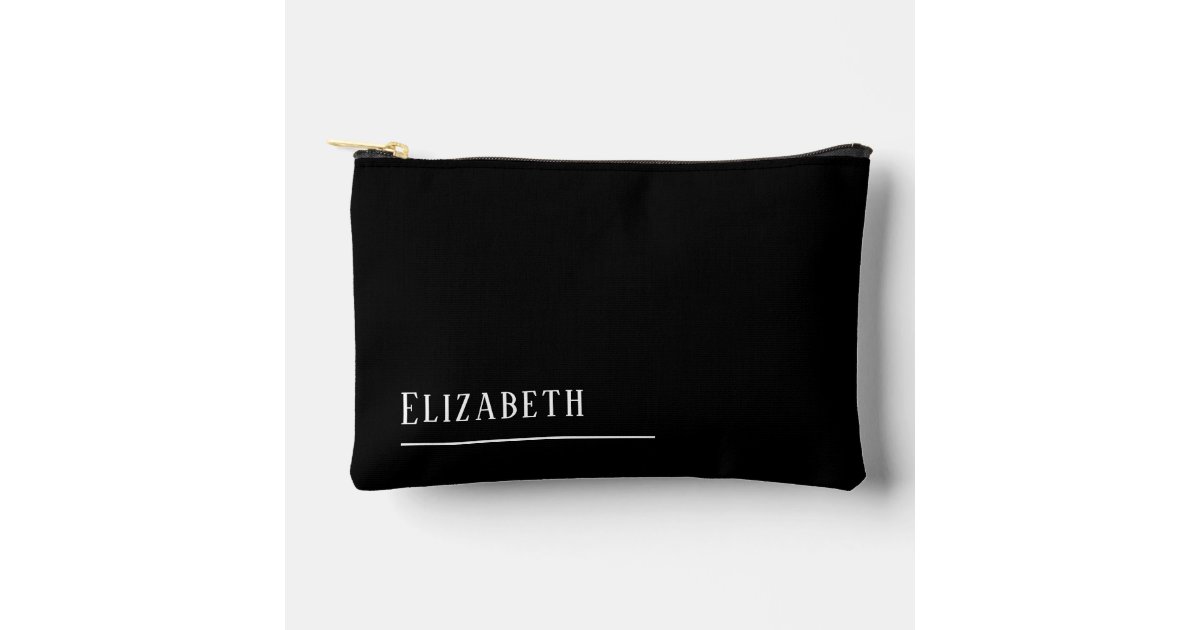 Custom monogram name, black accessory pouch | Zazzle