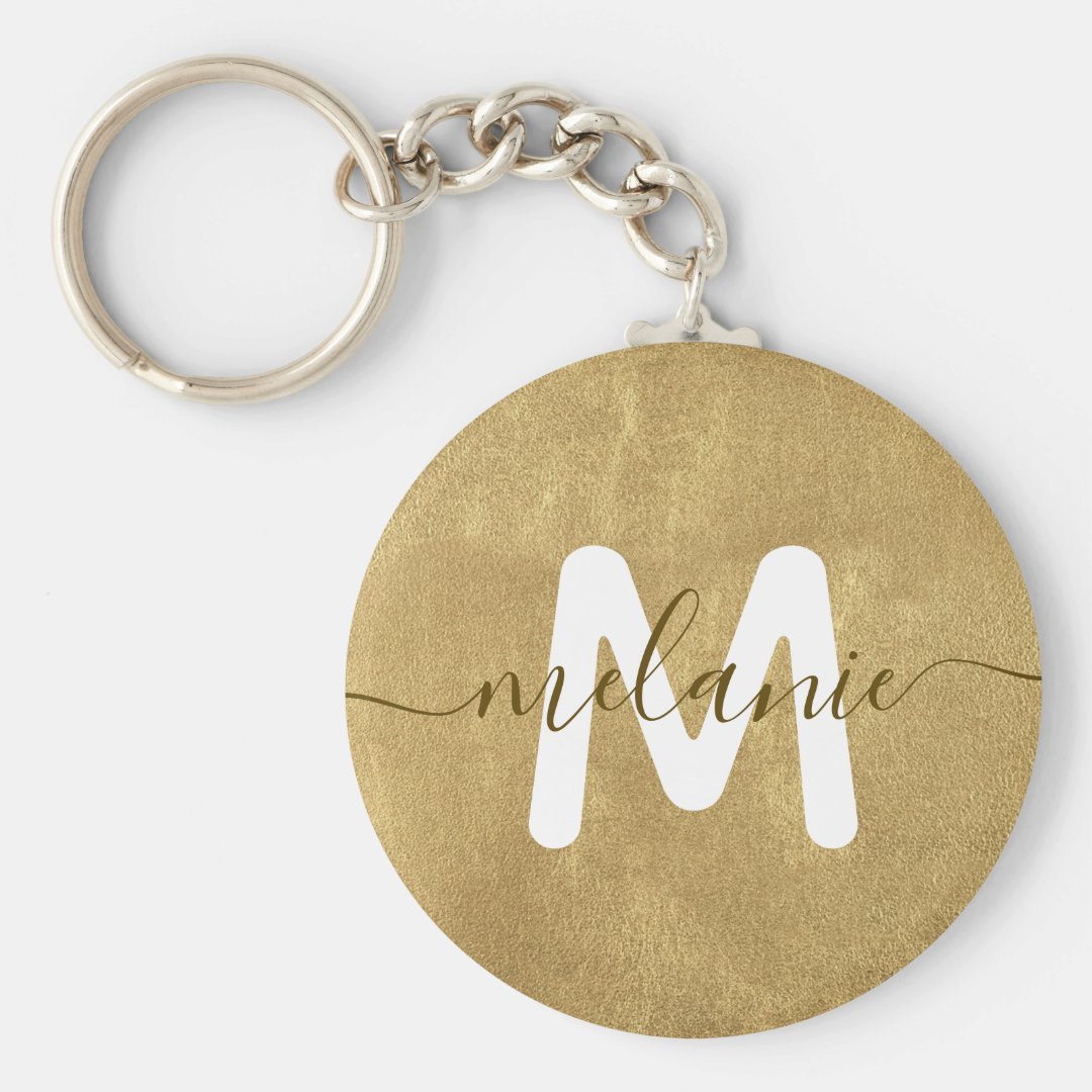 Custom Monogram Name Gold Foil Luxury Keychain | Zazzle