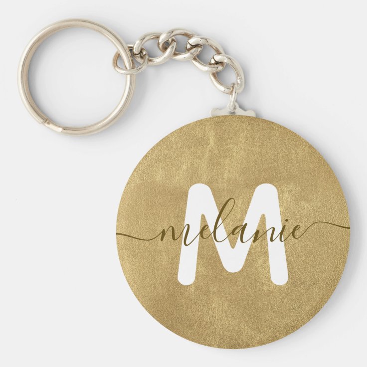 Custom Monogram Name Gold Foil Luxury Keychain | Zazzle