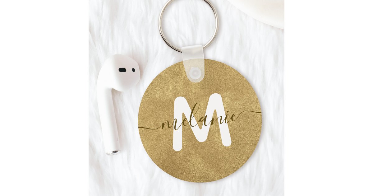 Custom Monogram Name Gold Foil Luxury Keychain | Zazzle