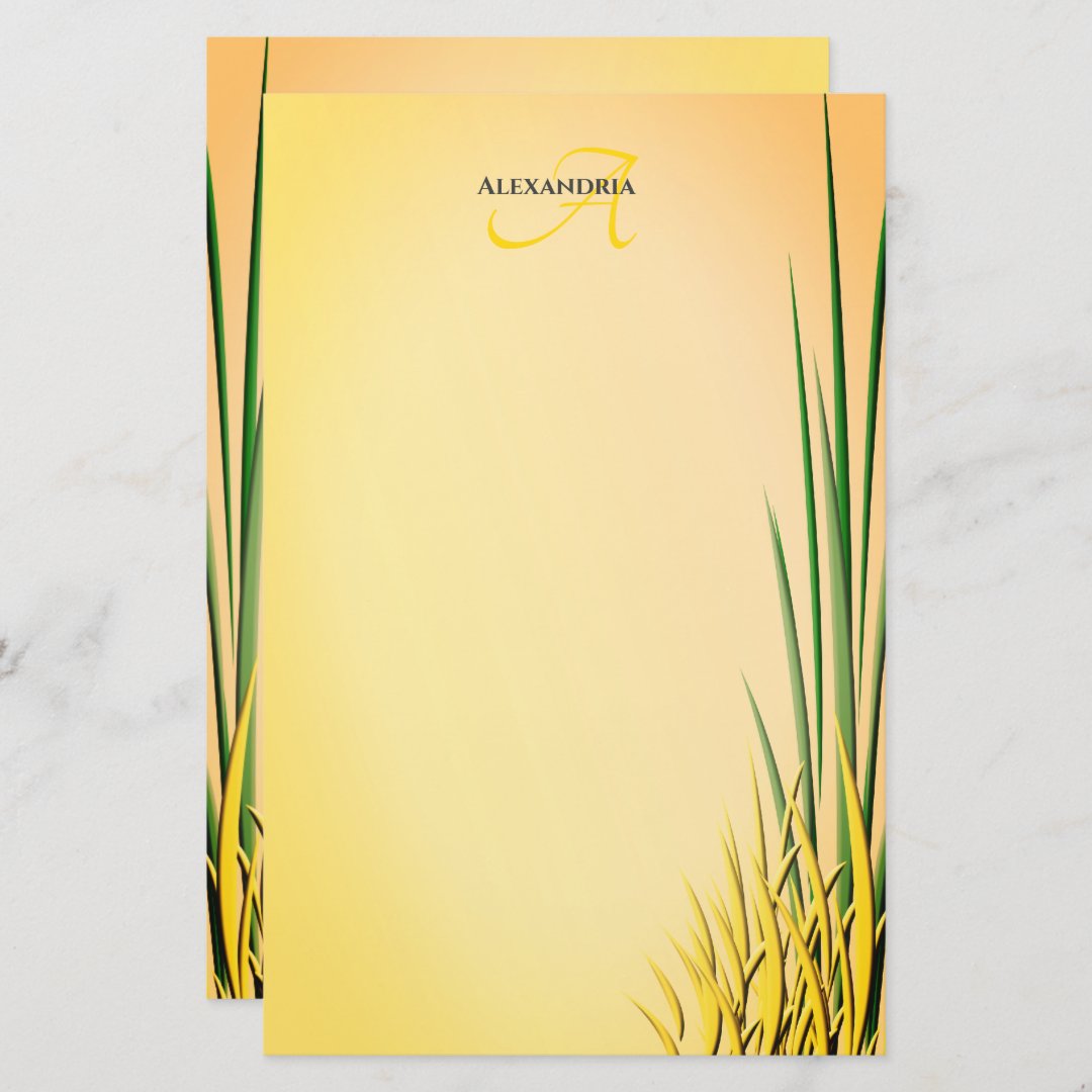 Custom Monogram Name Grass Border Stationery | Zazzle