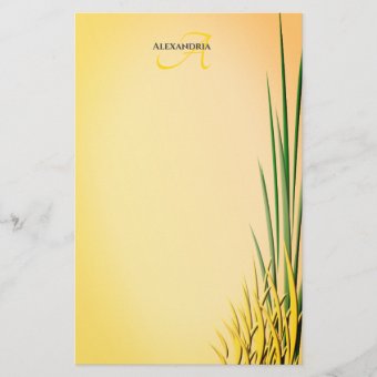 Custom Monogram Name Grass Border Stationery | Zazzle