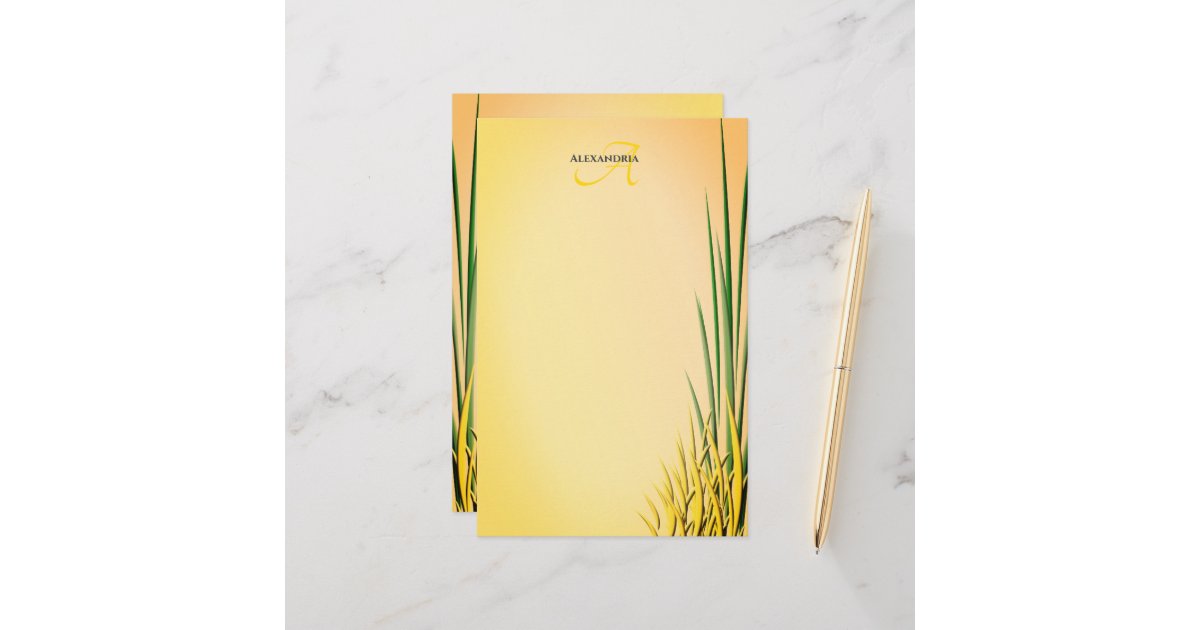 Custom Monogram Name Grass Border Stationery | Zazzle