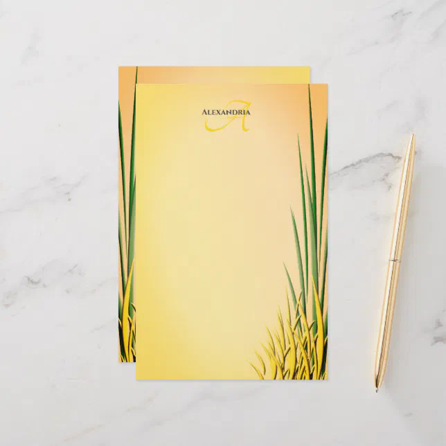 Custom Monogram Name Grass Border Stationery | Zazzle