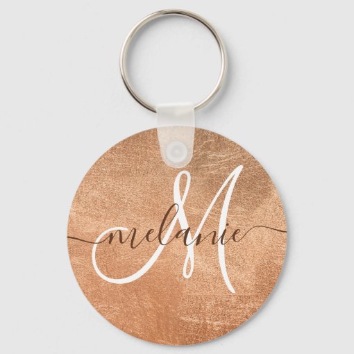 Custom Monogram Name Handwriting Rose Gold Foil Keychain | Zazzle