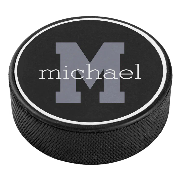 Custom monogram & name hockey puck | Zazzle