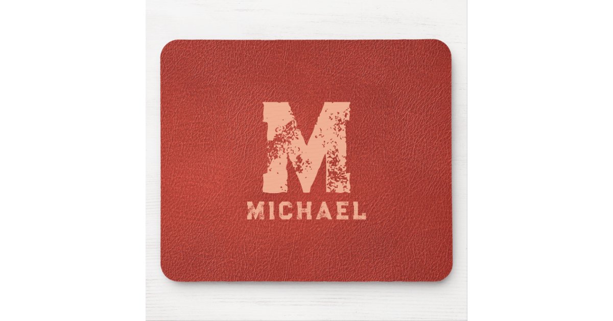Custom Monogram Name Leather Look Distressed Text Mouse Pad | Zazzle