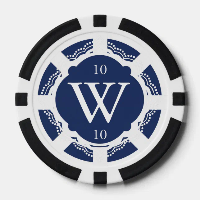 Custom Monogram Navy Blue and White Poker Chips | Zazzle