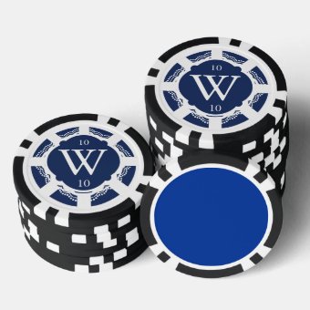 Custom Monogram Navy Blue and White Poker Chips | Zazzle