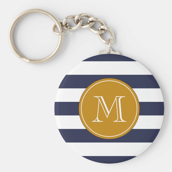 Custom Monogram Navy Blue Stripes Keychain | Zazzle.com