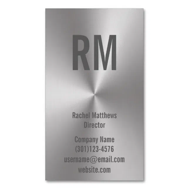 Custom Monogram on Silver Look Background Business Card Magnet | Zazzle
