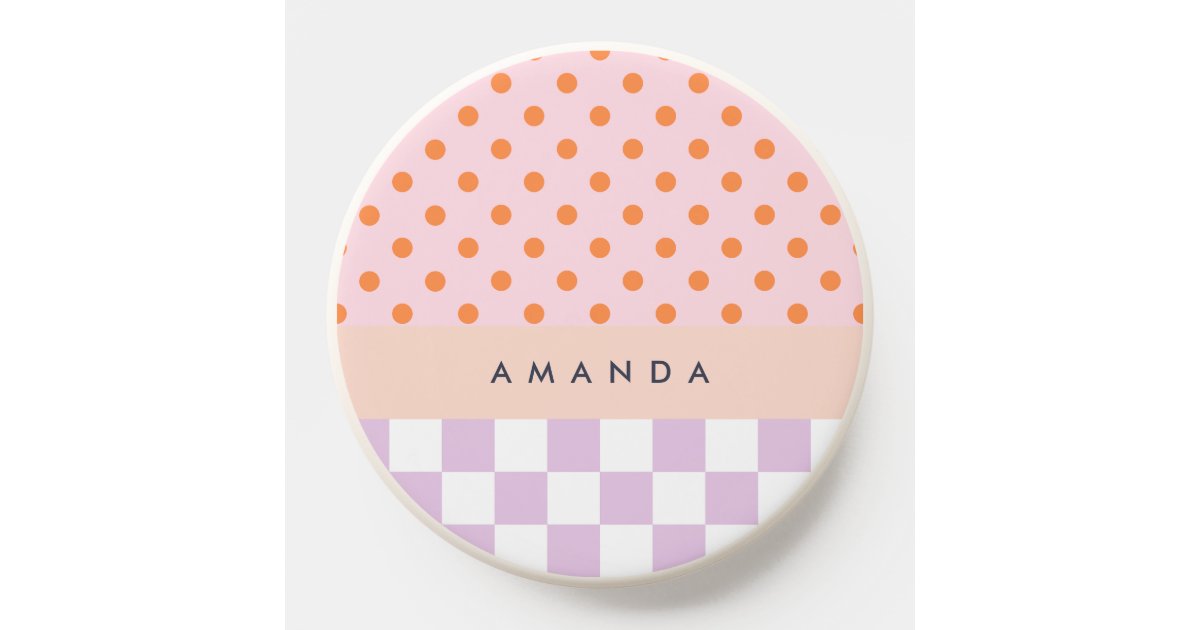 Custom Monogram Pastel Polka Dot Lilac Check Gifts PopSocket | Zazzle