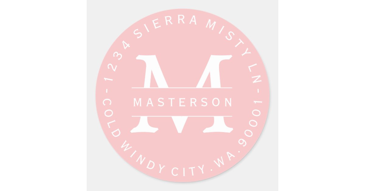 Custom Monogram Pink Circular Return Address Label | Zazzle