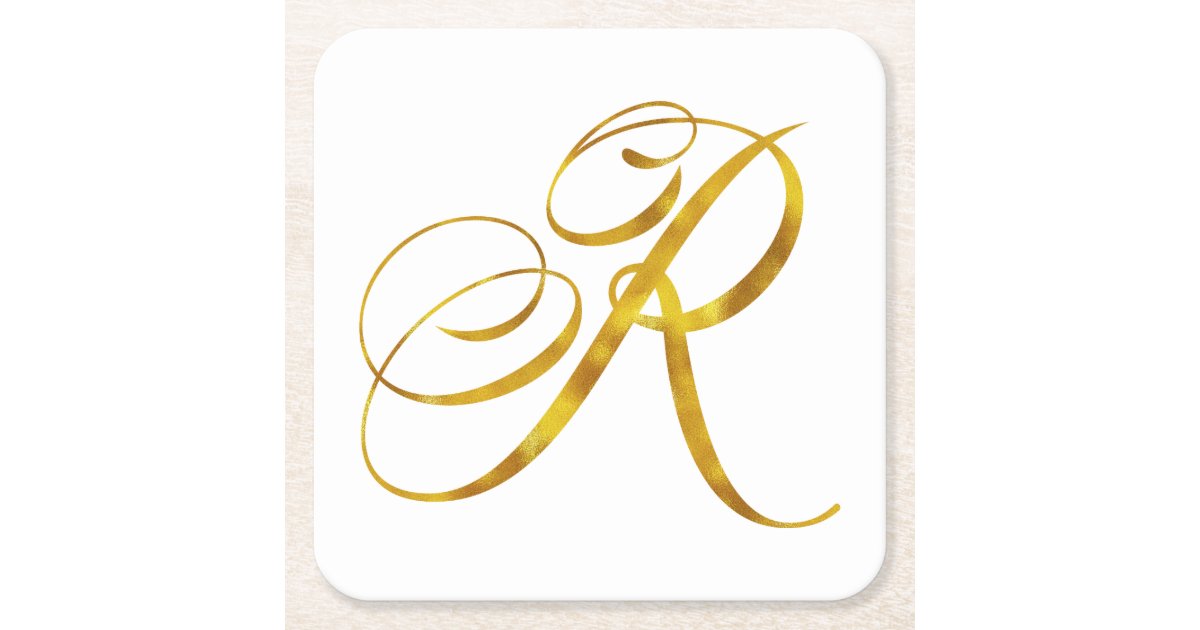 Custom Monogram R Faux Gold Foil Monograms Initial Square Paper Coaster ...
