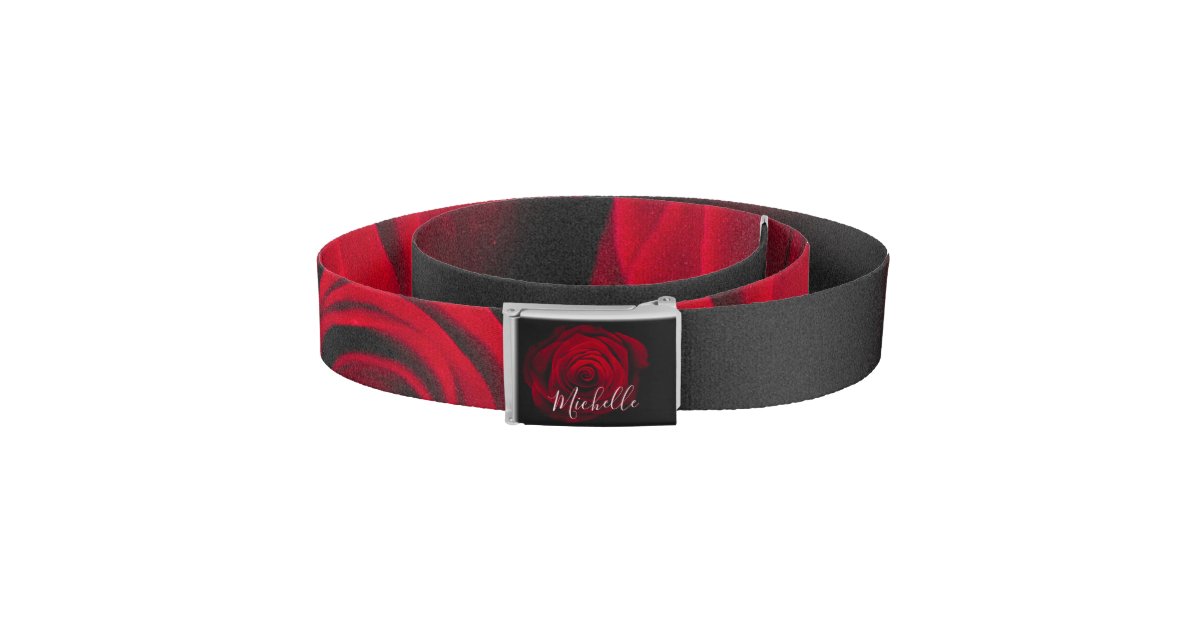 Custom monogram red rose vintage photograph belt | Zazzle
