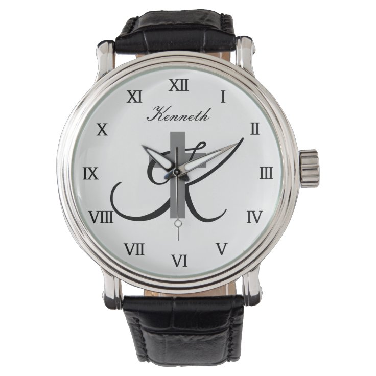 Custom monogram religious cross watch gift for men | Zazzle