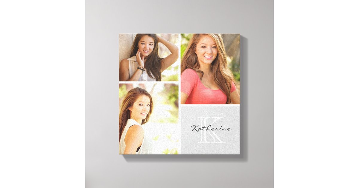 Custom Monogram Senior Photo Collage Canvas Print | Zazzle