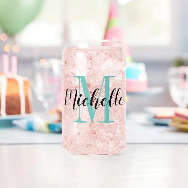 Custom monogram soda can shape drink glass gift | Zazzle