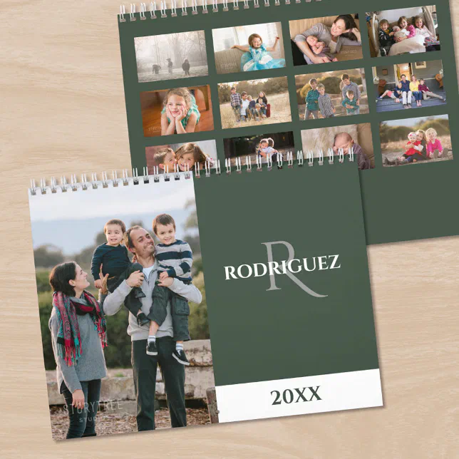 Custom Monogram Spanish Green Photo Calendar | Zazzle
