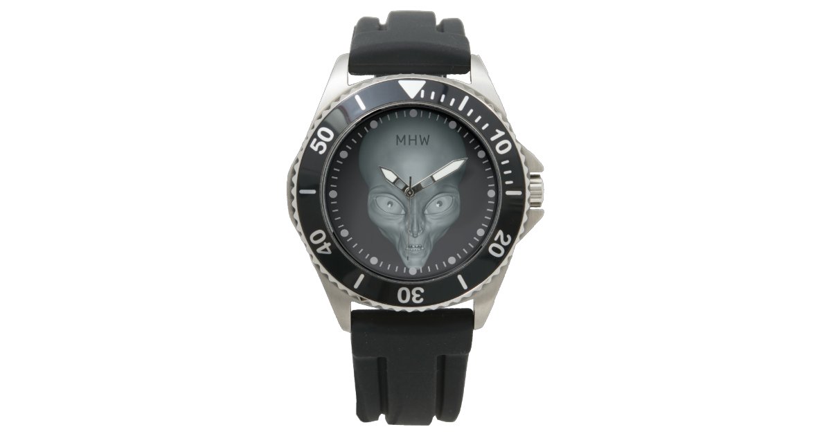 Custom monogram UFO Alien watches | Zazzle