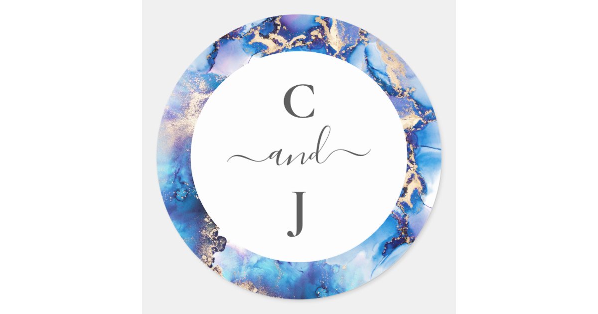 Custom Monogram Watercolor Wedding Classic Round Sticker | Zazzle