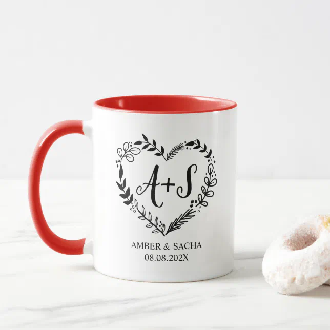 Custom Monogram Wedding Logo With Heart Wreath Mug | Zazzle