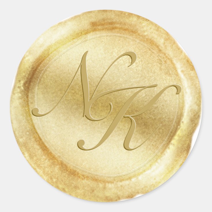 Custom Monogram Yellow Gold Wax Seal Sticker | Zazzle