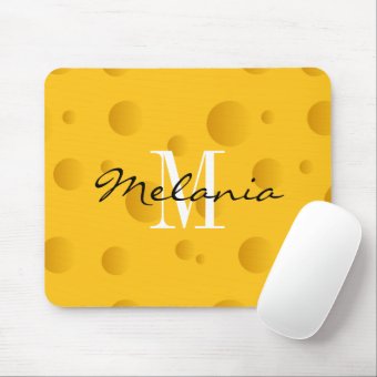 Custom monogram yellow swiss cheese mouse pad | Zazzle