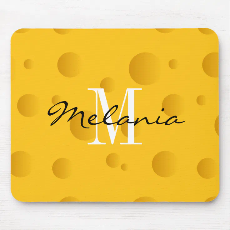Custom monogram yellow swiss cheese mouse pad | Zazzle