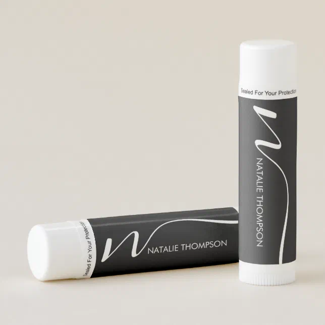 Custom Monogramed Personalized With Name Black Lip Balm | Zazzle
