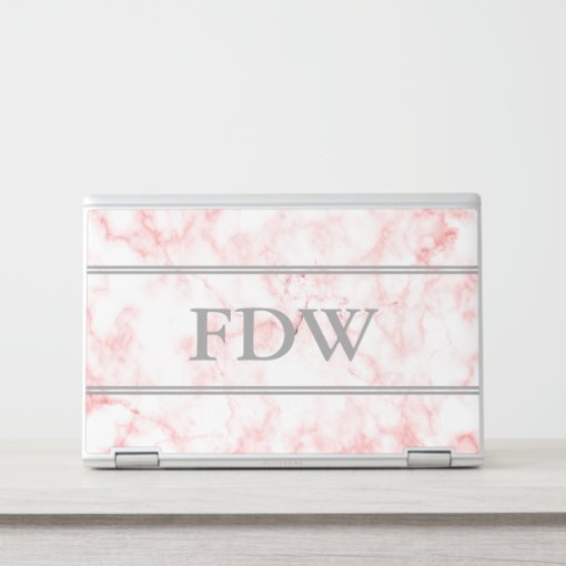 Custom Monogrammed Faux Pink Marble HP Laptop Skin | Zazzle