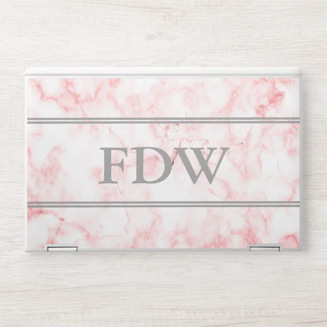 Custom Monogrammed Faux Pink Marble HP Laptop Skin | Zazzle