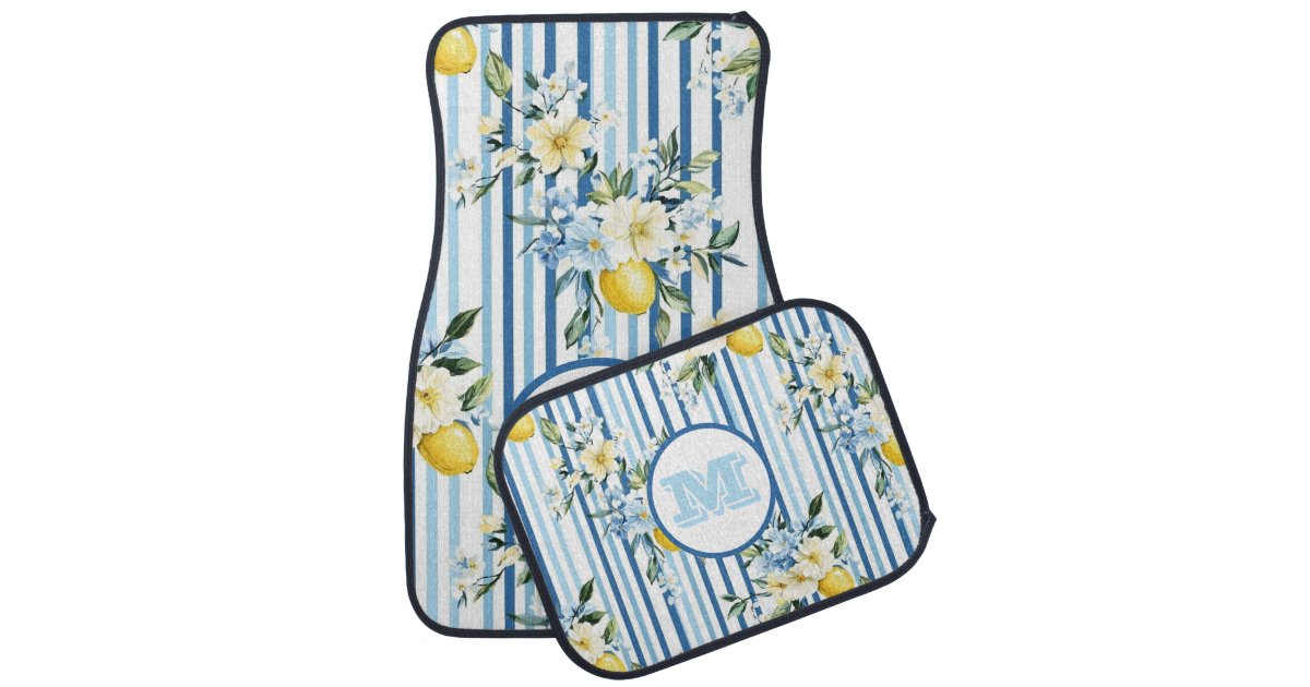 Custom Monogrammed Floral Lemon Car Floor Mats | Zazzle