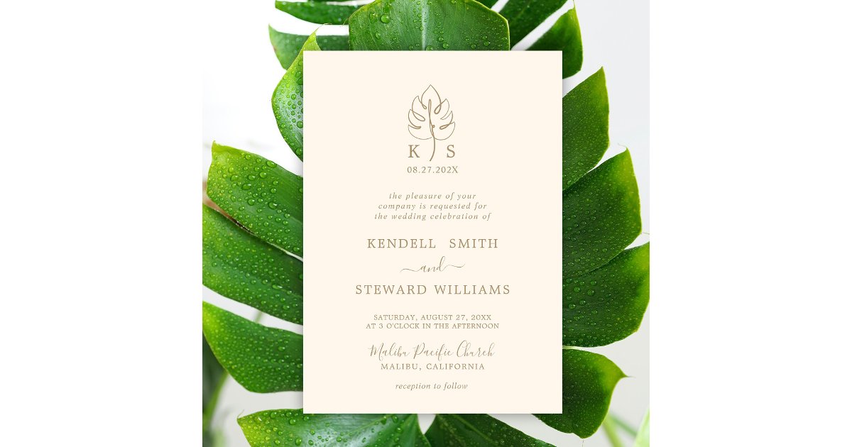 Custom Monstera Monogram Wedding Logo Invitation | Zazzle