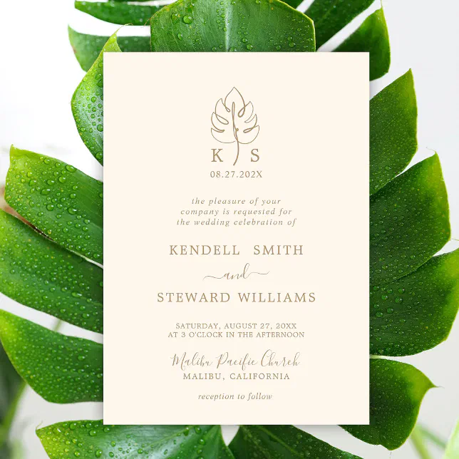 Custom Monstera Monogram Wedding Logo Invitation | Zazzle