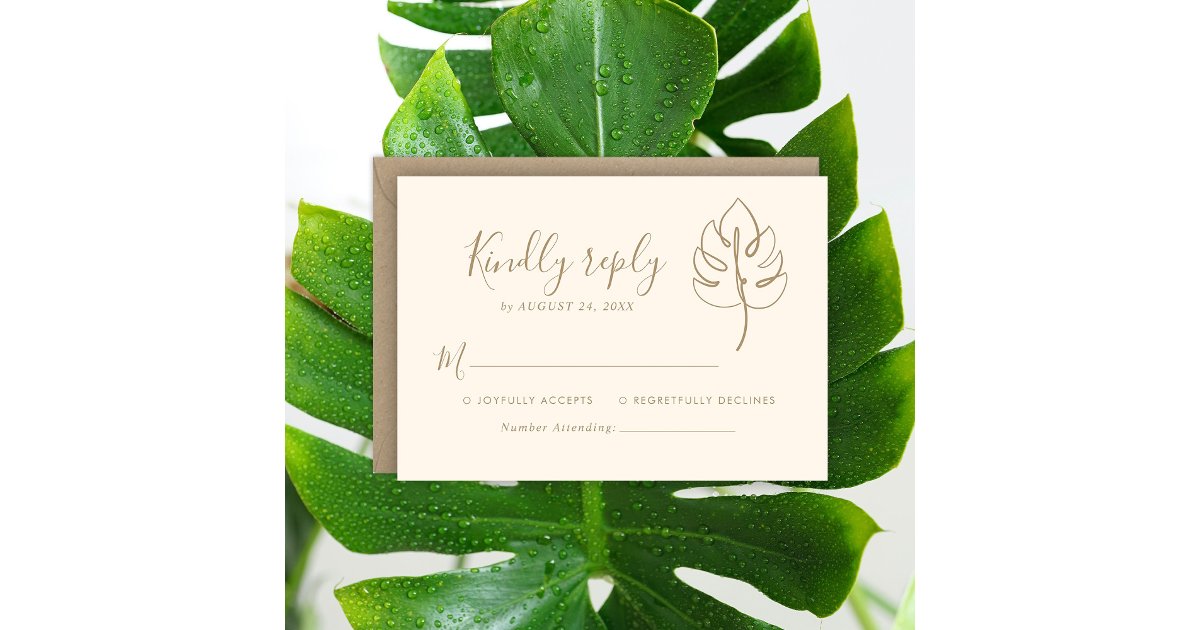 Custom Monstera Monogram Wedding Logo RSVP Card | Zazzle