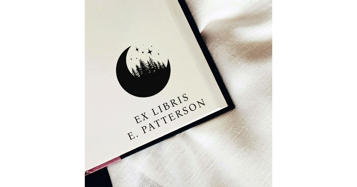 Custom Moon Forest & Stars Ex Libris Bookplate Rubber Stamp | Zazzle