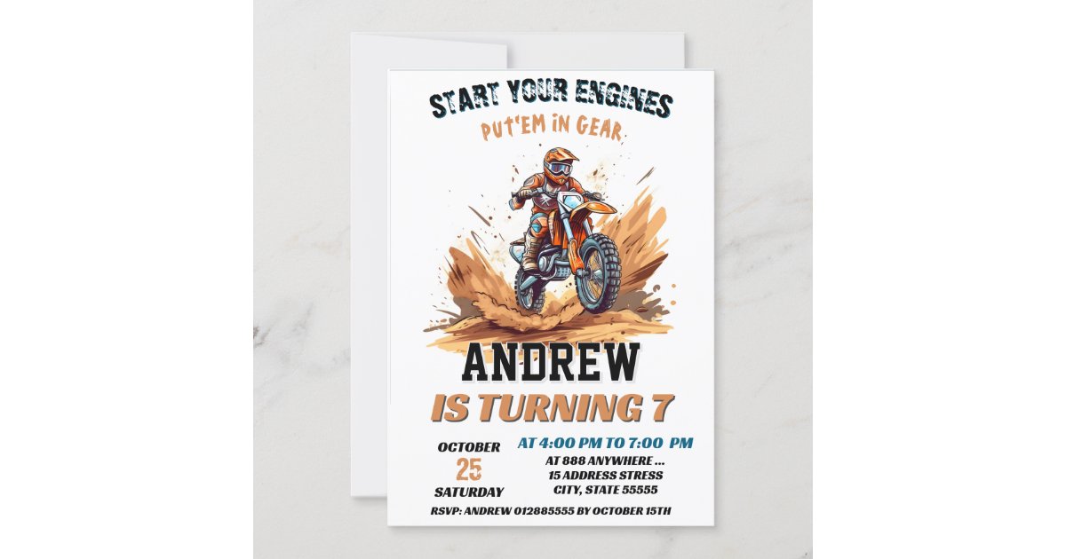 Custom Motocross Racing Dirt Adventure Birthday Invitation | Zazzle