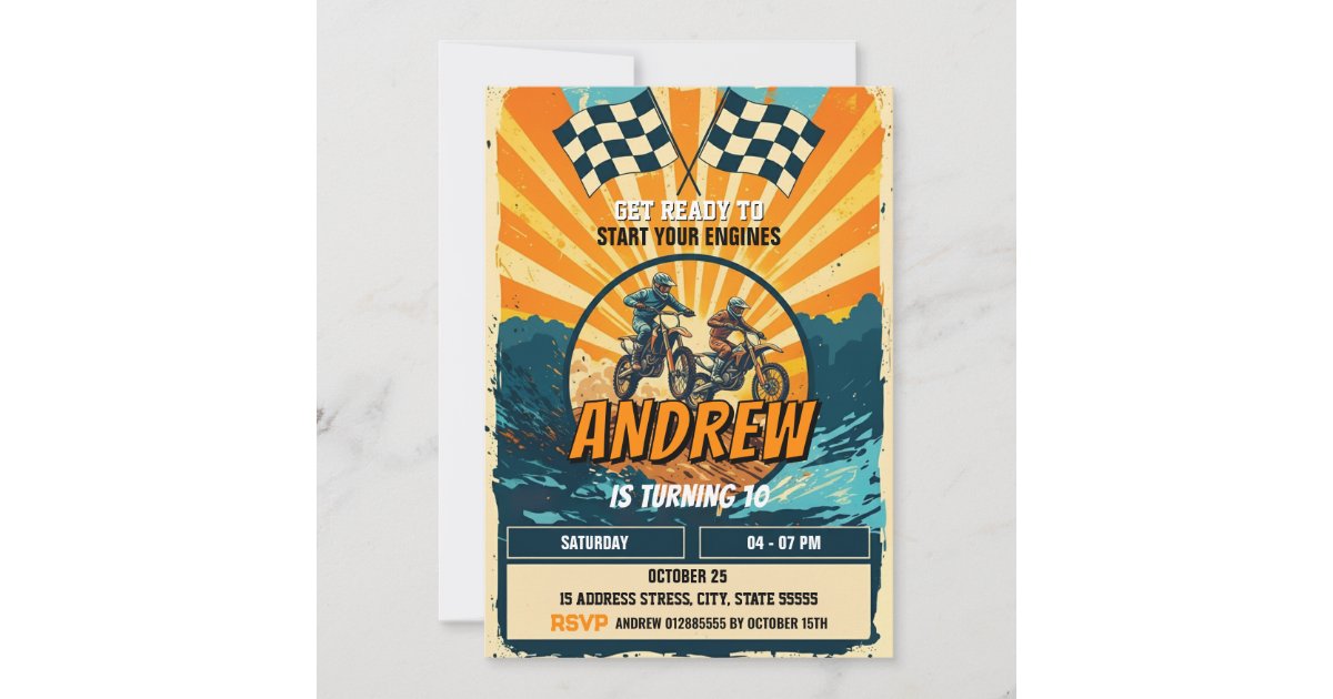 Custom Motocross Racing Dirt Motorbike Birthday Invitation | Zazzle