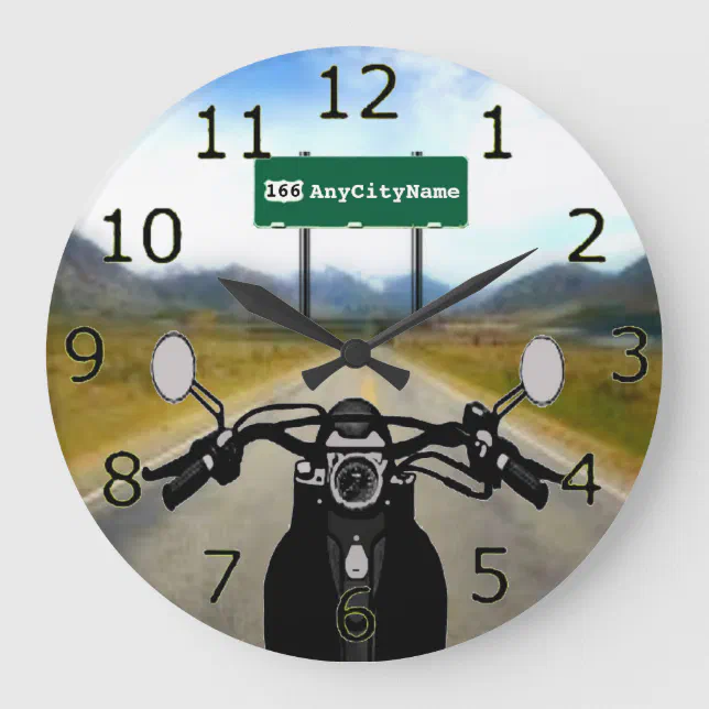 Custom Motorcycle Road Trip Large Clock | Zazzle