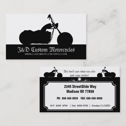 Custom Motorcycles Biker Shop Business Cards | Zazzle