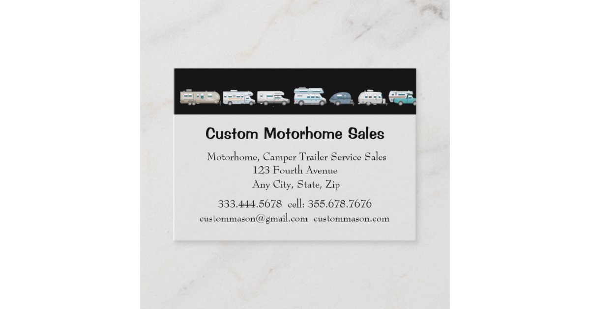 Custom Motorhomes Camper Trailers Sales Service Business Card | Zazzle