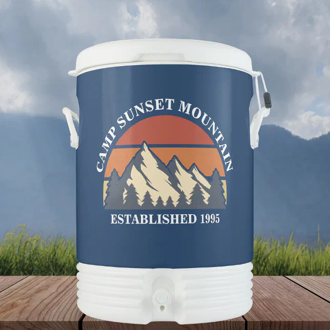 Custom Mountain Sunset Nature Camp Blue Beverage Cooler | Zazzle