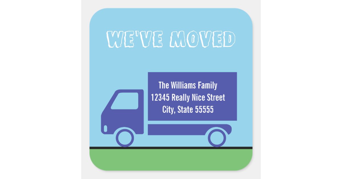 Custom Moving Truck Moving Announcement Square Sticker | Zazzle