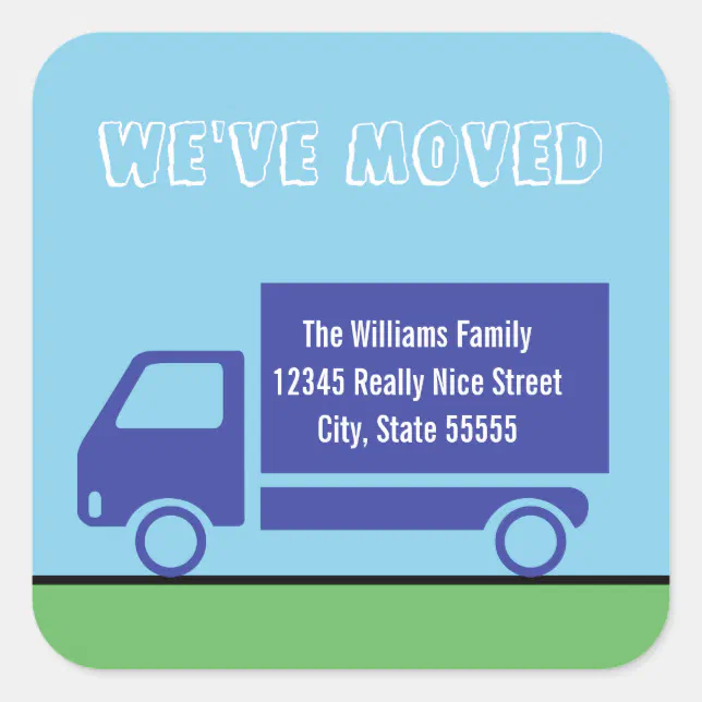 Custom Moving Truck Moving Announcement Square Sticker | Zazzle