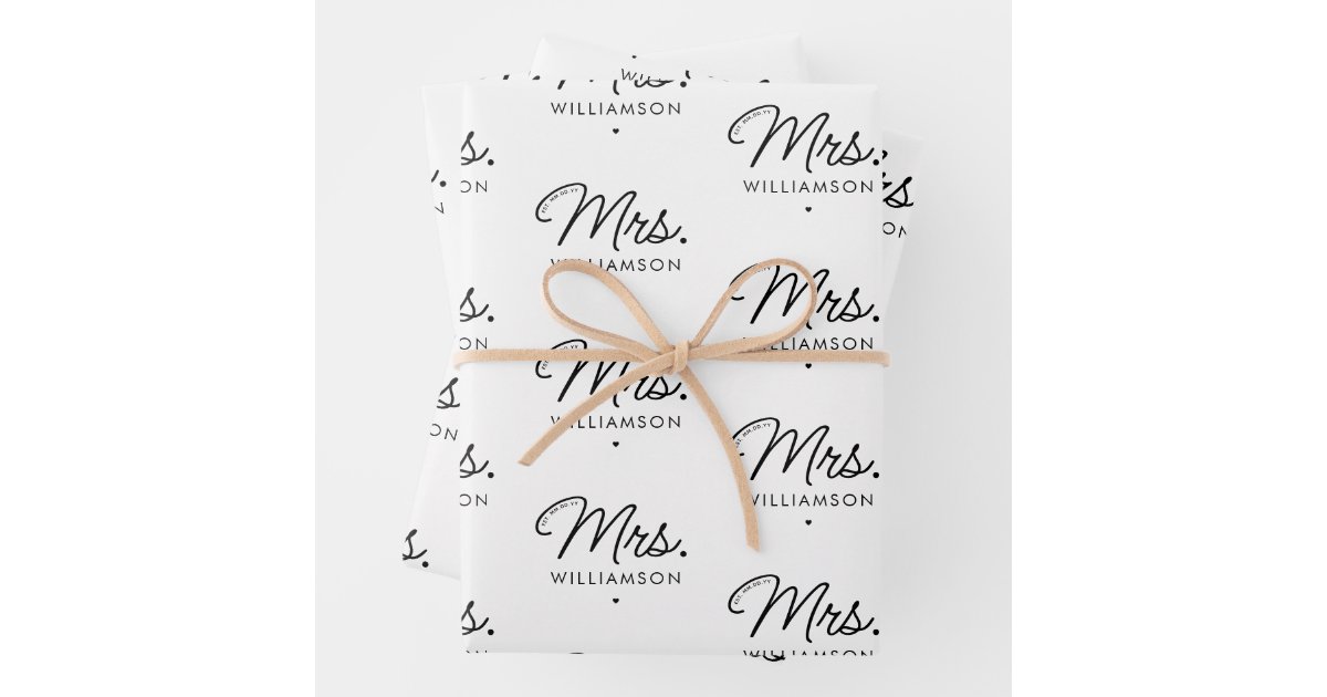 Custom Mrs. Est. Modern Elegant Script Newlywed Wrapping Paper Sheets ...