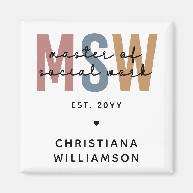 Custom MSW Master of Social Work Retro Graduation Magnet | Zazzle