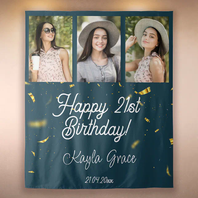 Custom Multi Photo Birthday Party Wall Backdrop | Zazzle