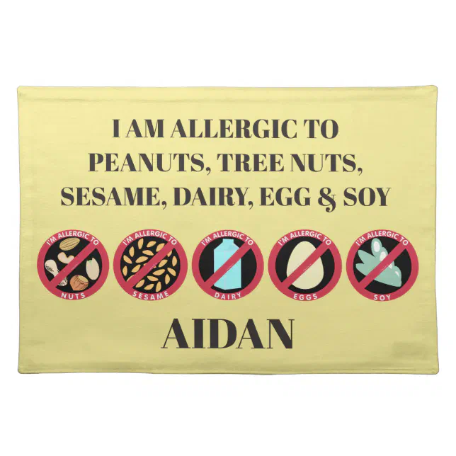 Custom Multiple Food Allergy Symbols Nuts Sesame Cloth Placemat | Zazzle