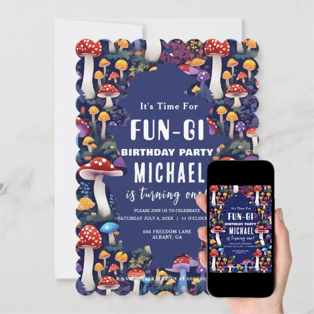 Custom Mushroom Fun-gi Card, Mushroom Pun Birthday Invitation | Zazzle
